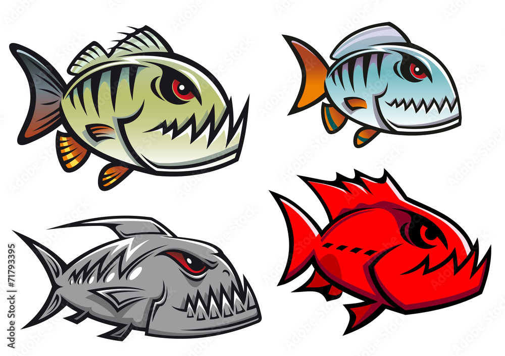 Cartoon colorful pirhana fish characters Stock Vector | Adobe Stock