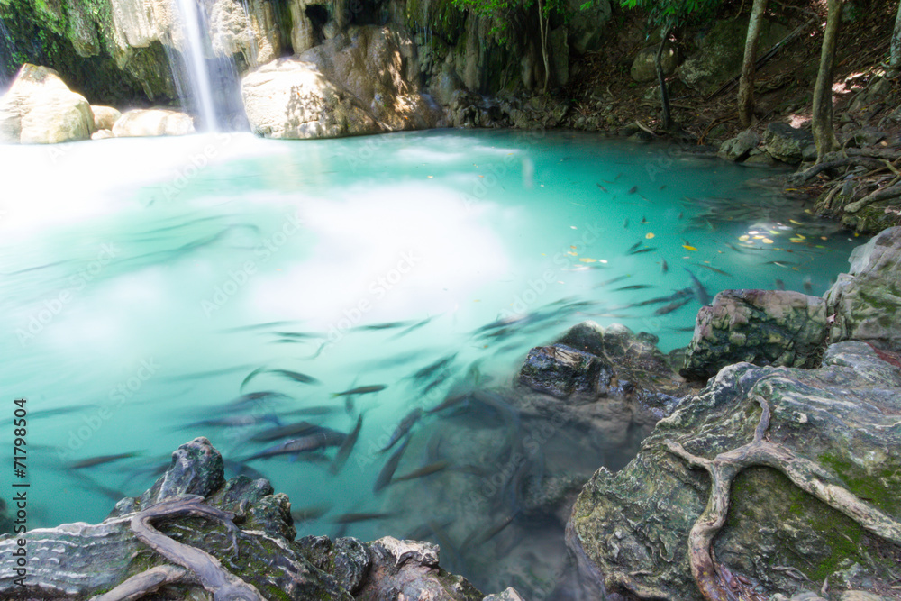 Deep forest Erawan waterfall National Park Waterfall in Kanchana Stock ...