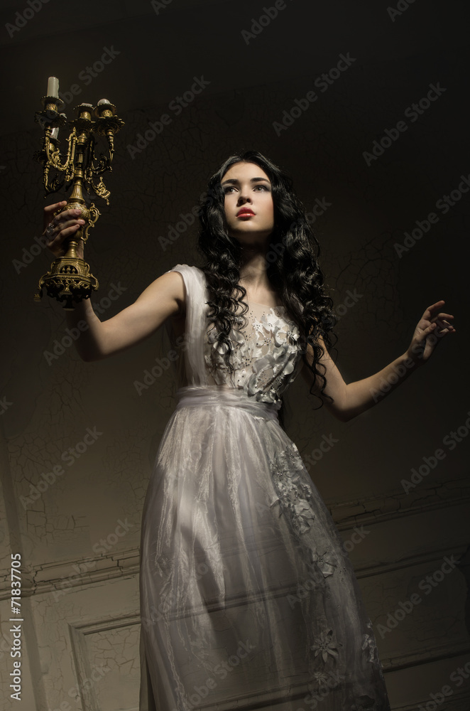Beautiful ghost girl in white dress Photos | Adobe Stock