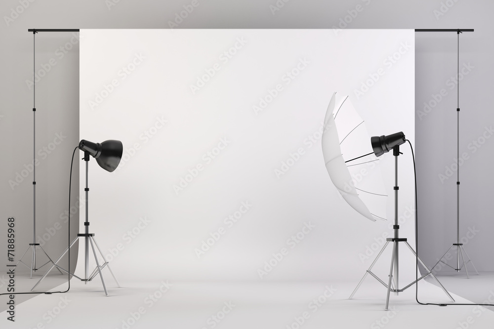 3d studio setup with lights and white background Stock Illustration ...