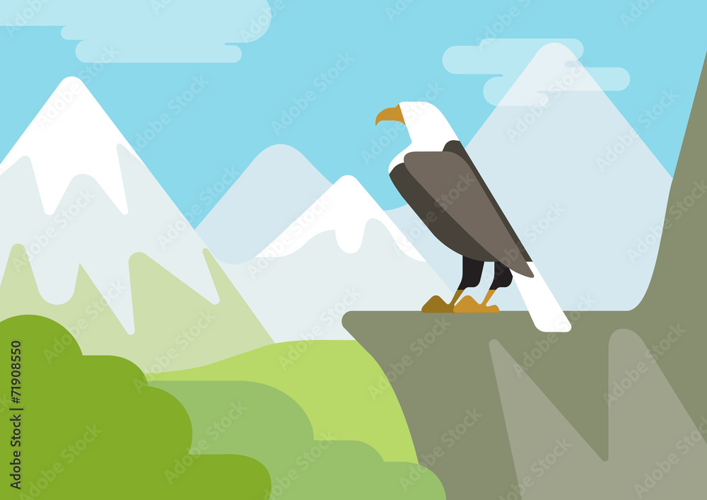 Eagle on the rock flat design cartoon vector wild animals birds Stock ...
