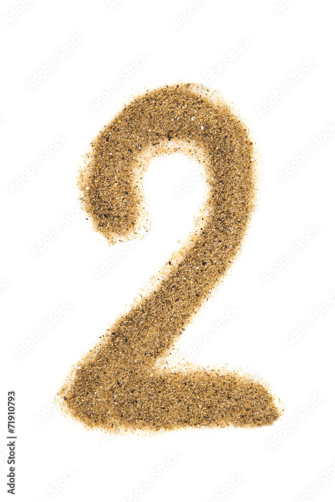 Number 2 made of sand isolated on white Stock Photo | Adobe Stock