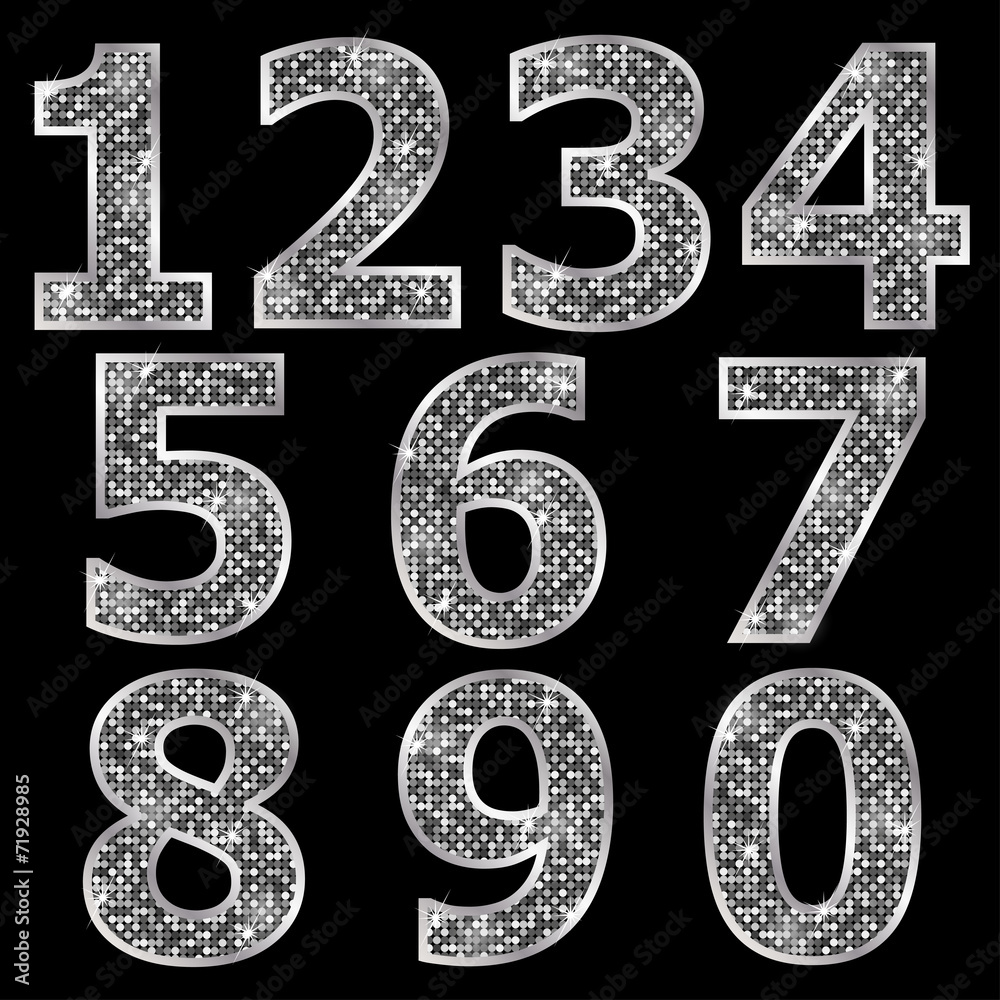 Silver metallic shiny numbers Stock Vector | Adobe Stock