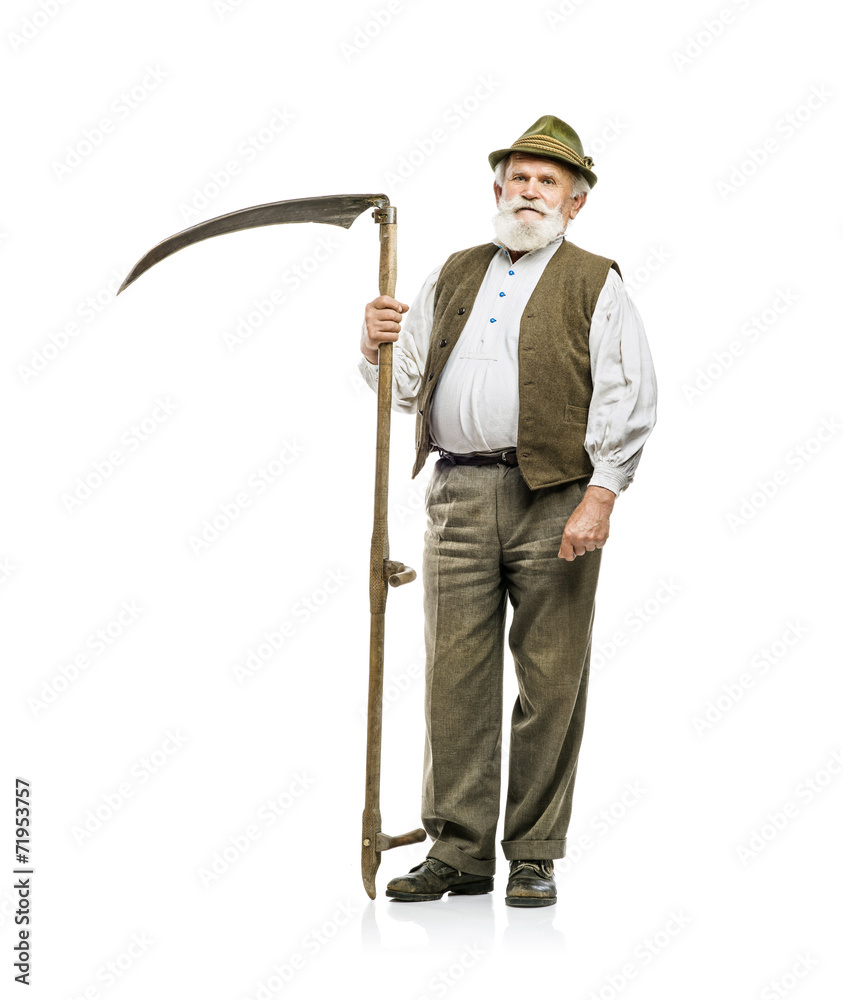Old man with scythe isolated Stock Photo | Adobe Stock