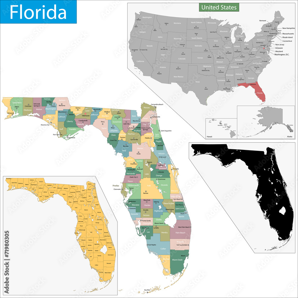 Florida map Stock Vector | Adobe Stock