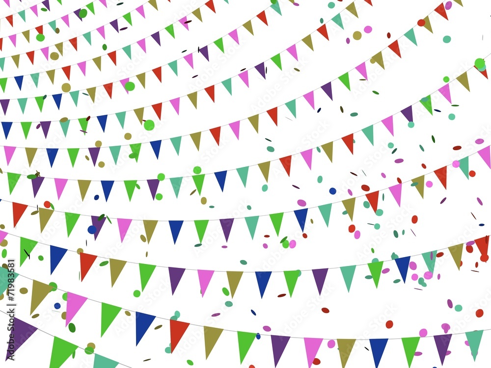 Vlaggetjes en conftti met witte achtergrond Stock Illustration | Adobe ...