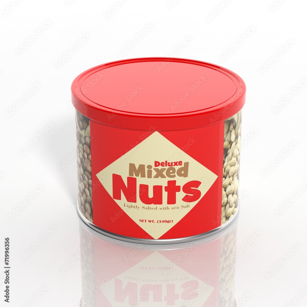 3D mixed nuts in can isolated on white Stock Illustration | Adobe Stock