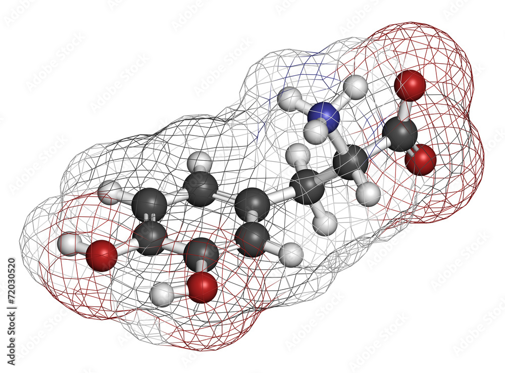 L-DOPA (levodopa) Parkinson's disease drug molecule. Stock Illustration ...