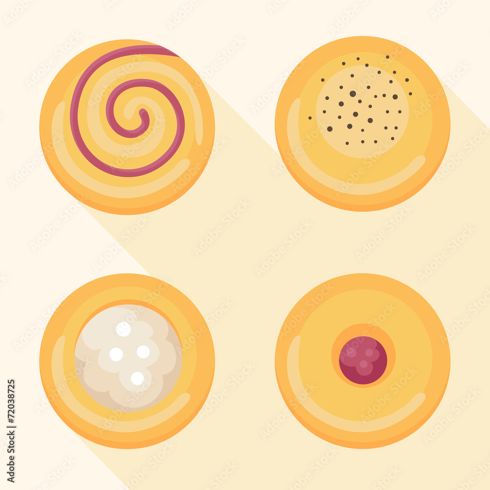 Four cartoon sweet buns. Vector illustration Stock Vector | Adobe Stock