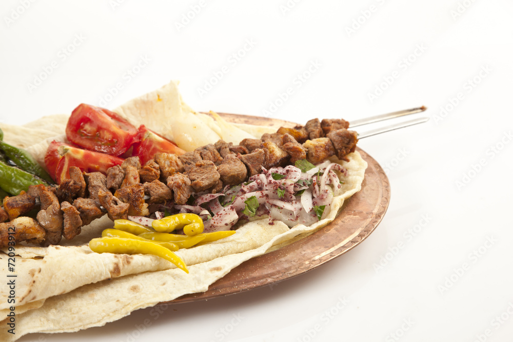 Turkish Sis Kebab isolated white background Stock Photo | Adobe Stock