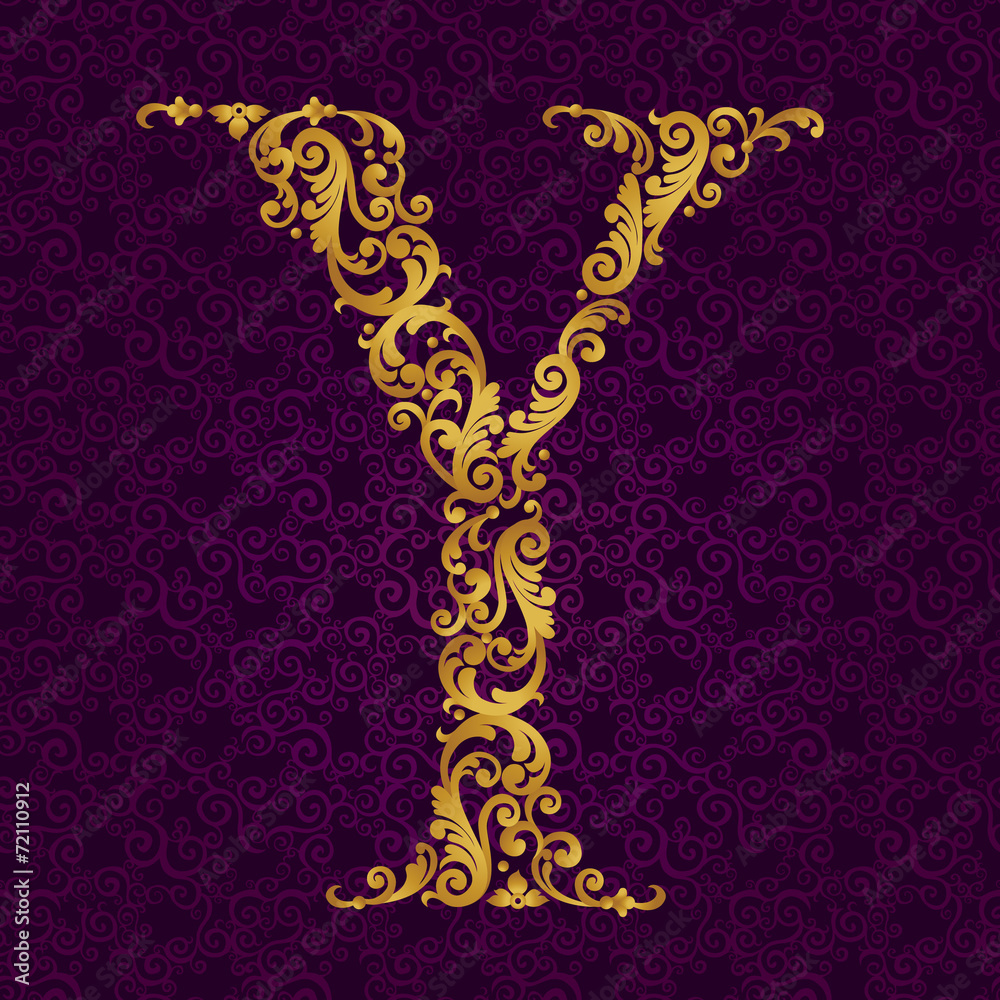 Gold font type letter Y, uppercase. Stock Vector | Adobe Stock