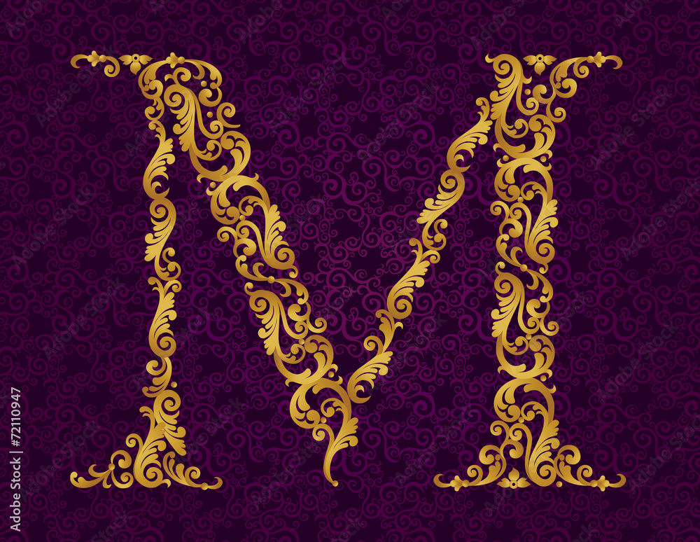 Gold font type letter M, uppercase. Stock Vector | Adobe Stock