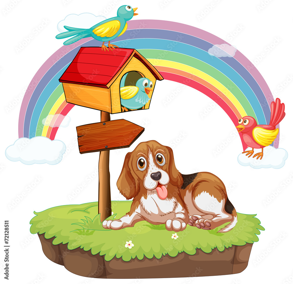 Dog and birds Stock Vector | Adobe Stock