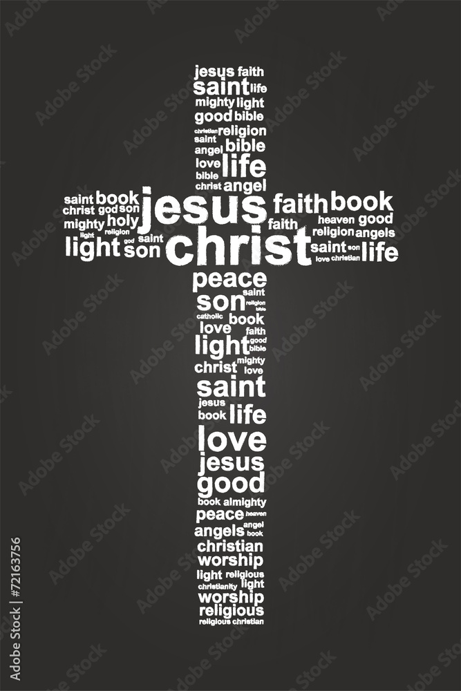 Jesus Christ Christian Cross Word Cloud On Blackboard Stock Vector ...