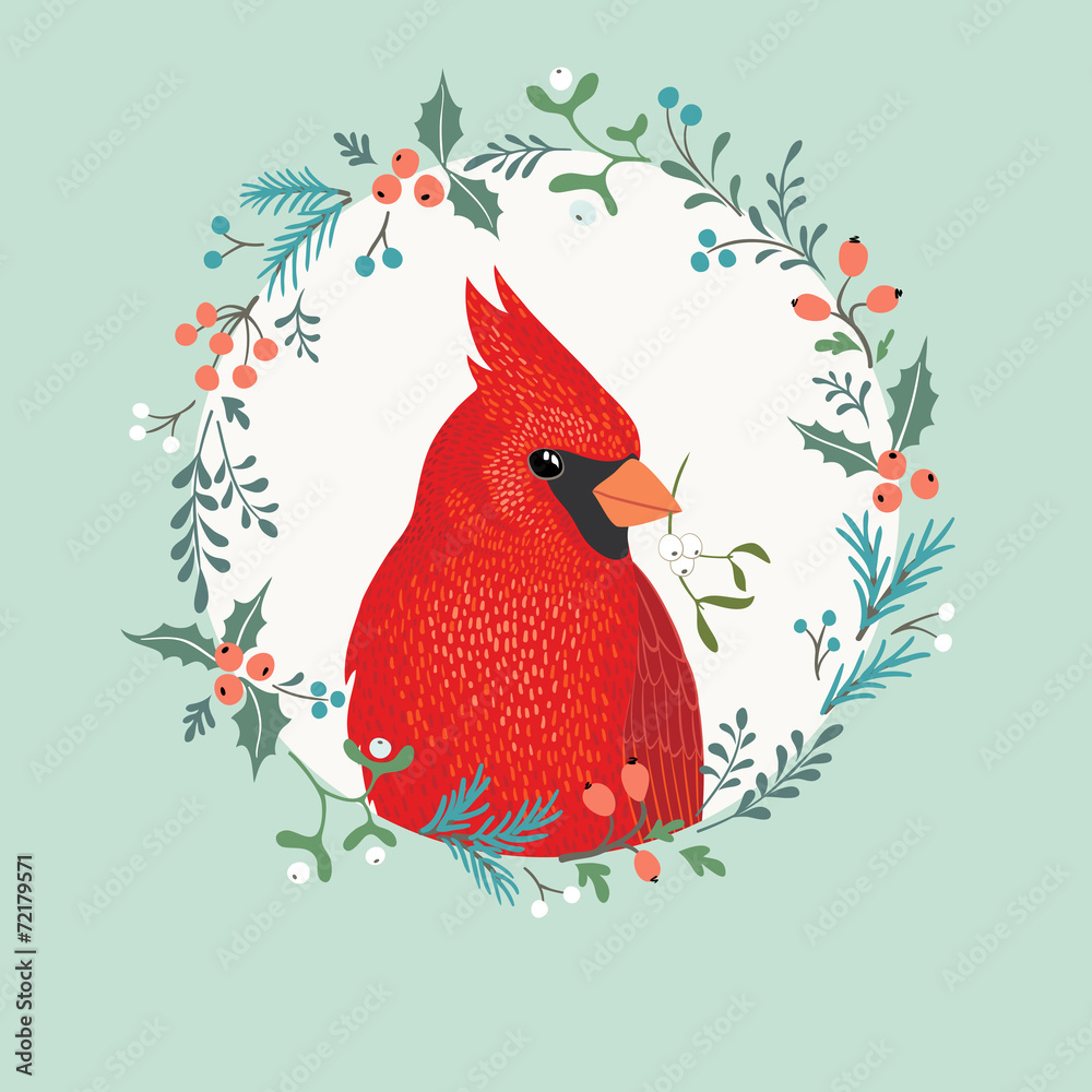 Christmas Cardinal bird Stock Vector | Adobe Stock