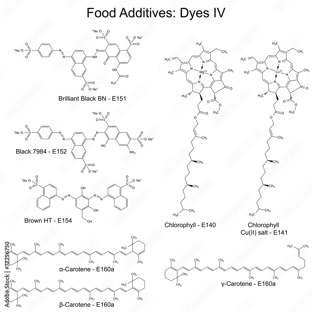 Food dyes - structural chemical formulas of food additives Stock ベクター ...