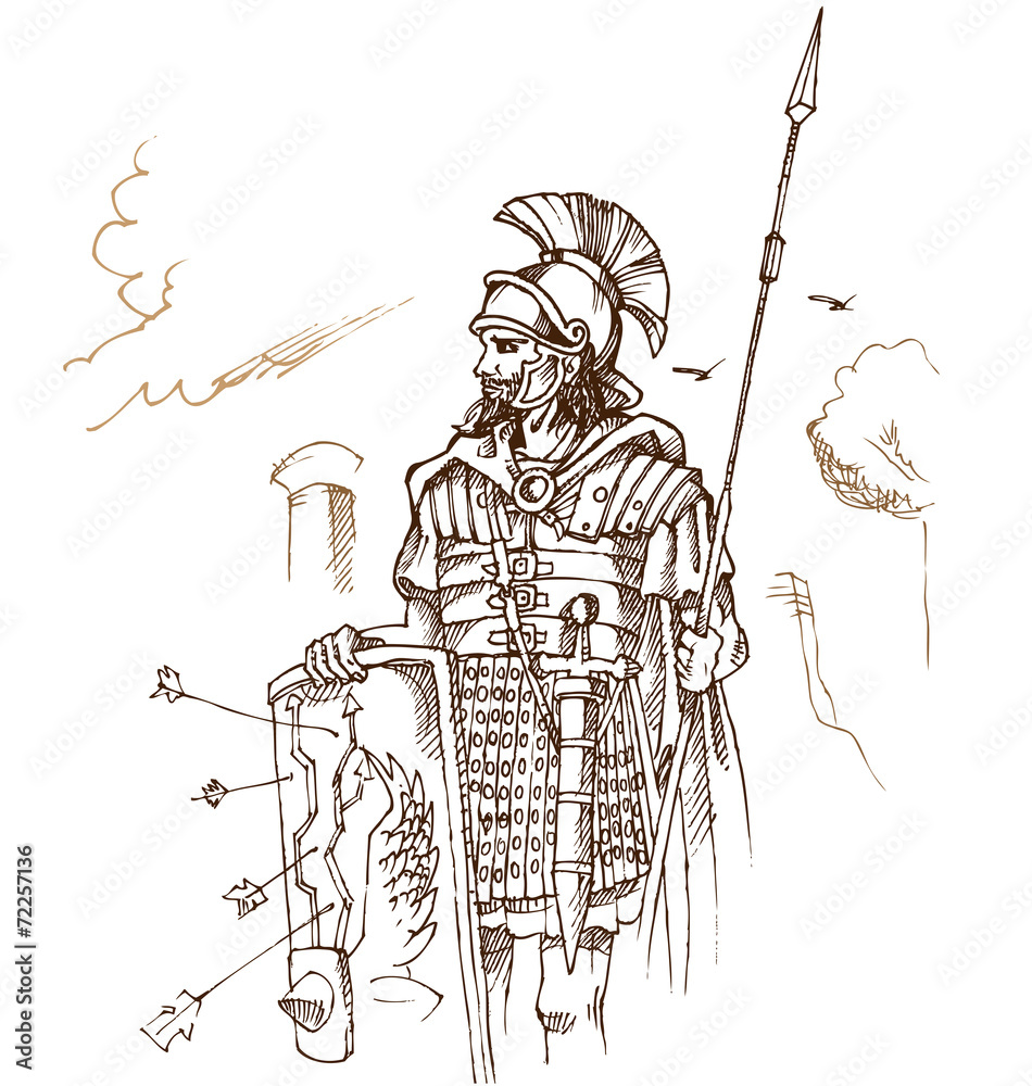 roman warrior hand draw Stock Vector | Adobe Stock