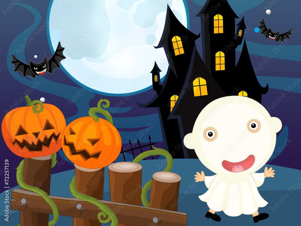 Cartoon happy scene - halloween - ghost - illustration for children ...