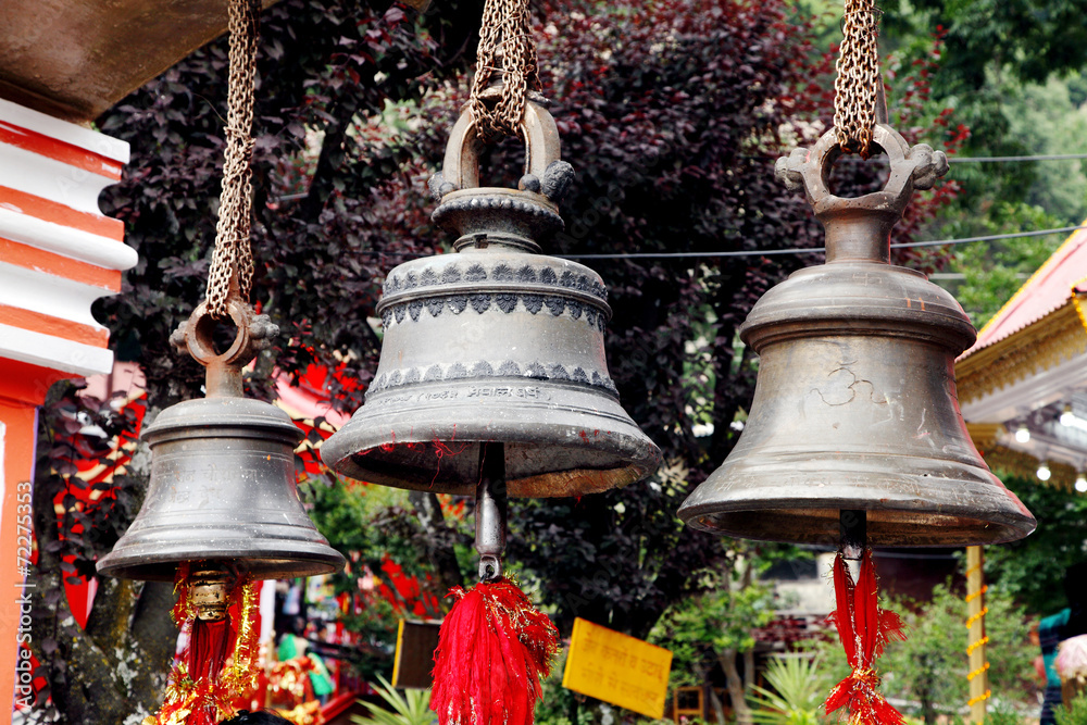 large metallic bells in Naina Devi Temple at Nainital, India Stock ...