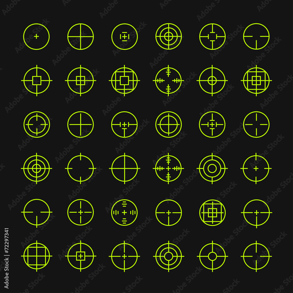 Set of different flat vector crosshair sign icons. Line simple Stock ...