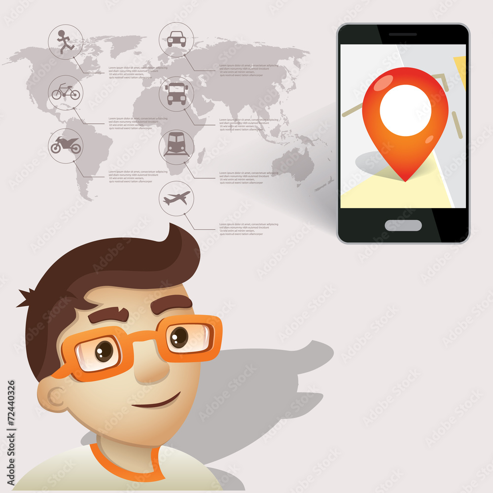 character man with locations , map in phone Stock Vector | Adobe Stock