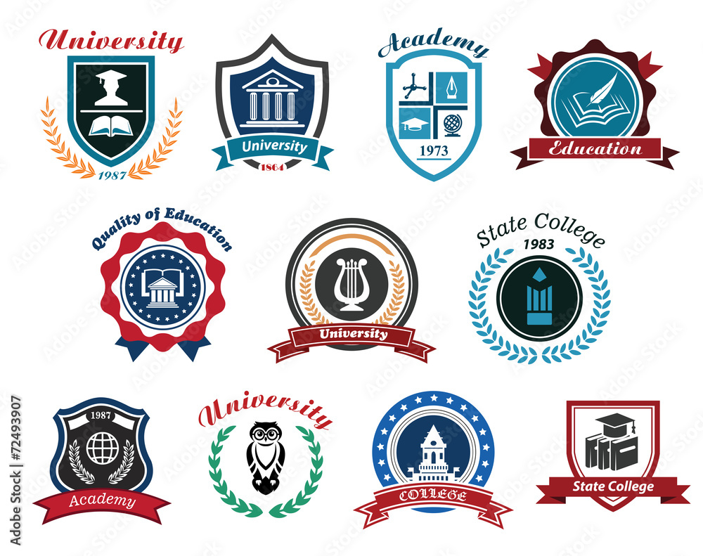 University, academy and college emblems or logos set Stock Vector ...