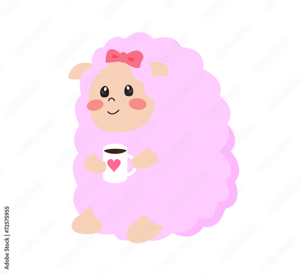 Lovely sheep drinking a cup of coffee Stock Vector | Adobe Stock