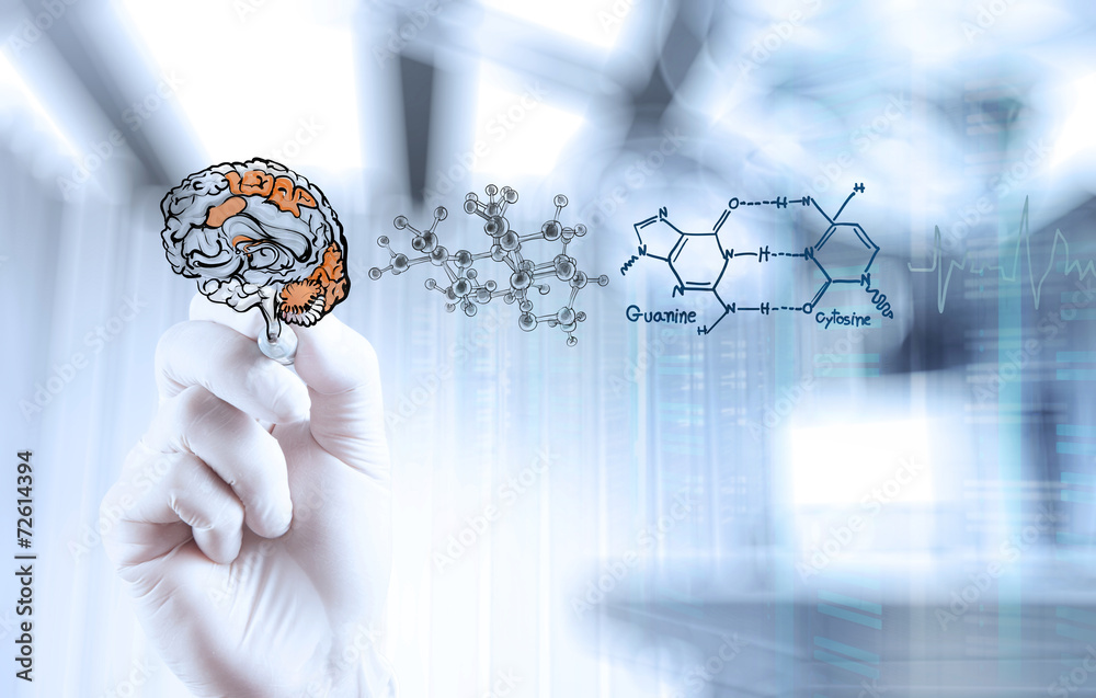 doctor neurologist hand drawing brain with computer interface as Stock ...