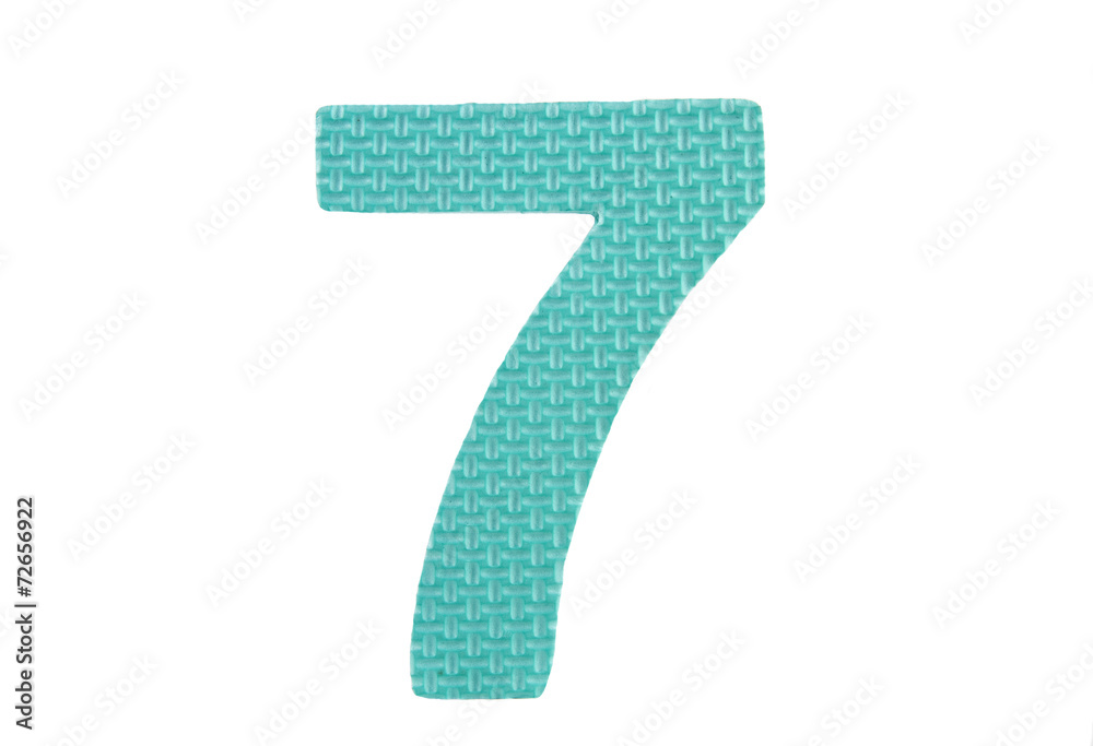 Número Siete (7) sobre fondo blanco aislado. Vista de frente Stock ...