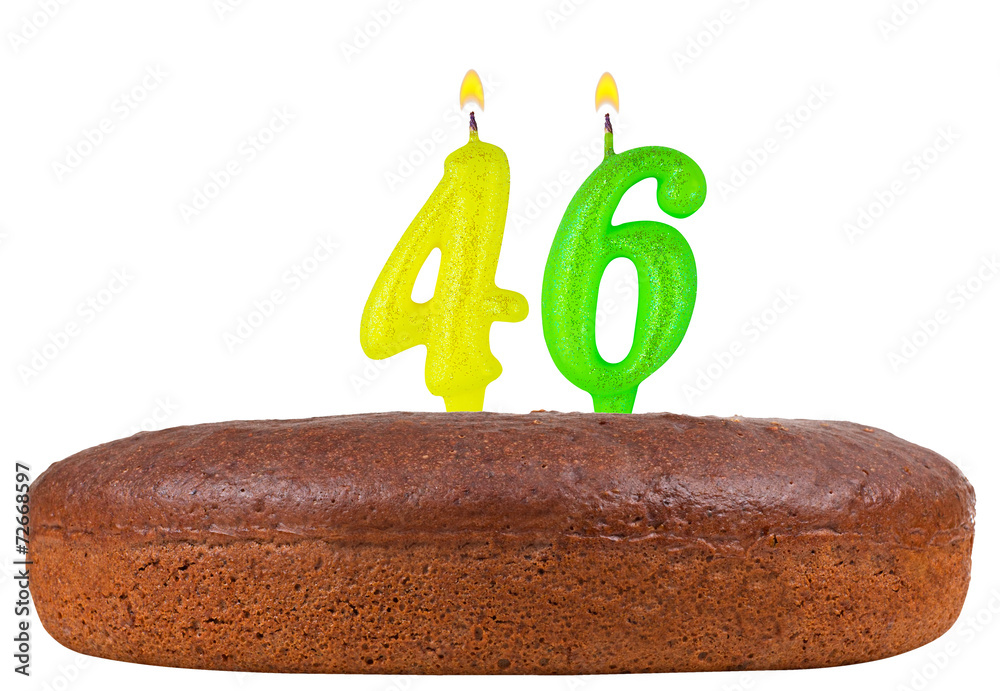 birthday cake with candles number 46 isolated Stock Photo | Adobe Stock