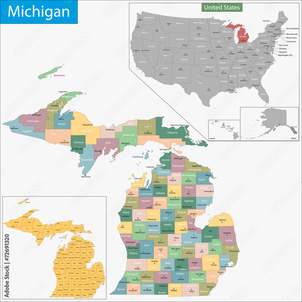 Michigan map Stock Vector | Adobe Stock