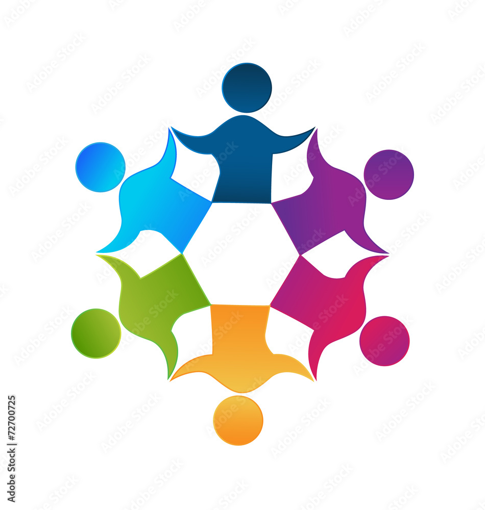 Teamwork people holding hands vector logo Stock Vector | Adobe Stock