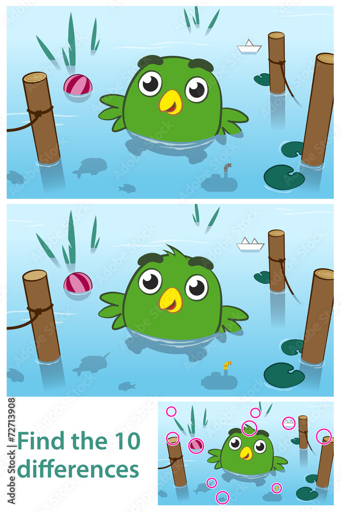 Fun kids puzzle of a bird in a lake Stock Vector | Adobe Stock