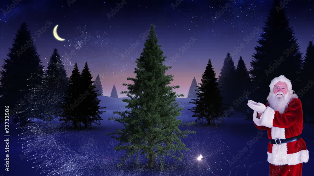 Santa making a magical christmas tree appear Stock Video | Adobe Stock