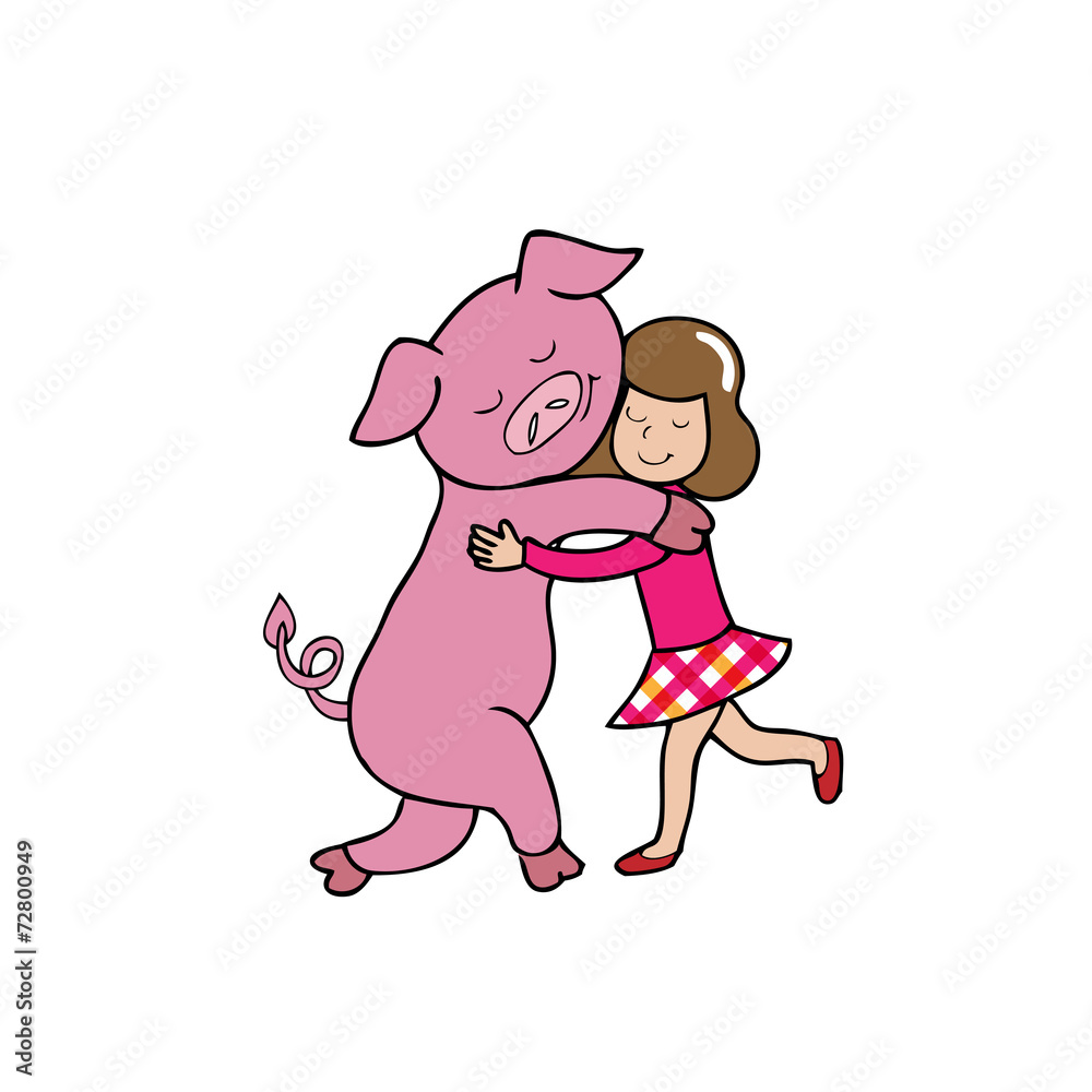 Hug Pig and girl Stock Vector | Adobe Stock