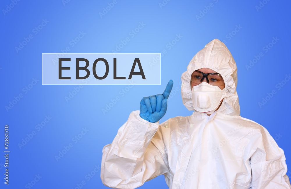Lab scientist in safety suit drawing word ebola Stock Photo | Adobe Stock