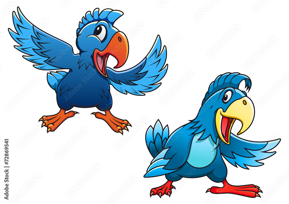 Cute blue cartoon parrot birds Stock Vector | Adobe Stock