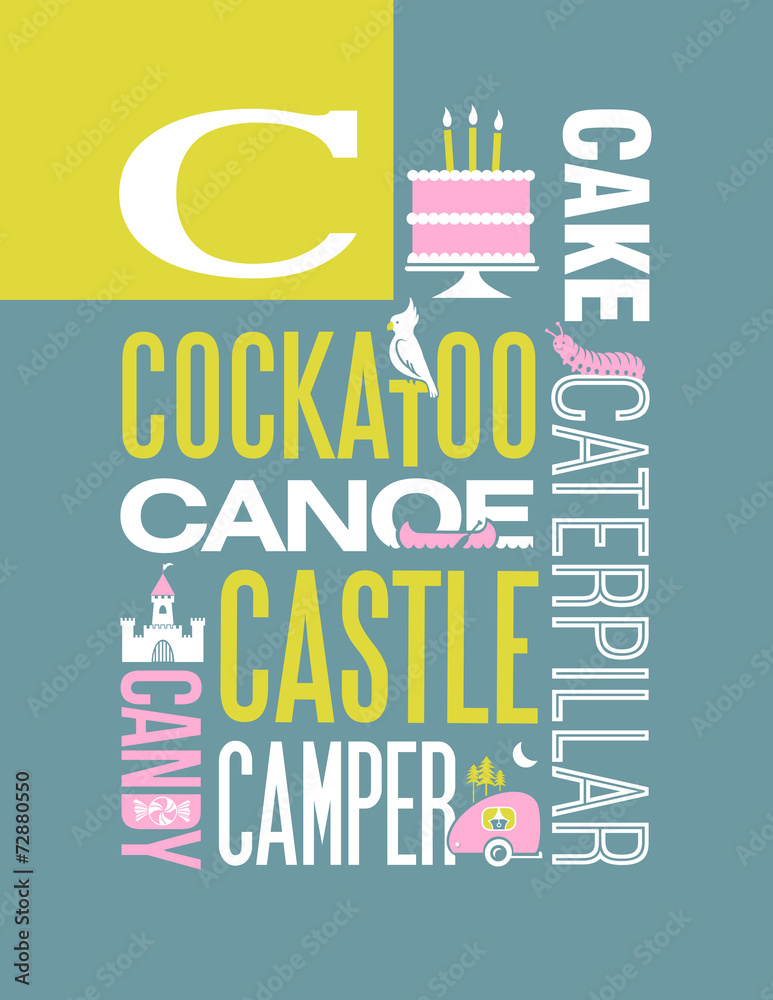 Letter C Words Typography Illustration Alphabet Poster Design Stock Letter C Words Typography Illustration Alphabet Poster Design Stock