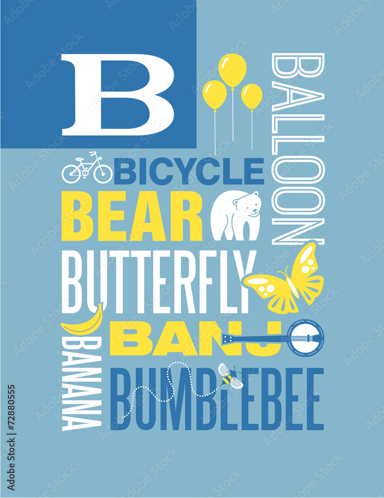 Letter B words typography illustration alphabet poster design Stock ...