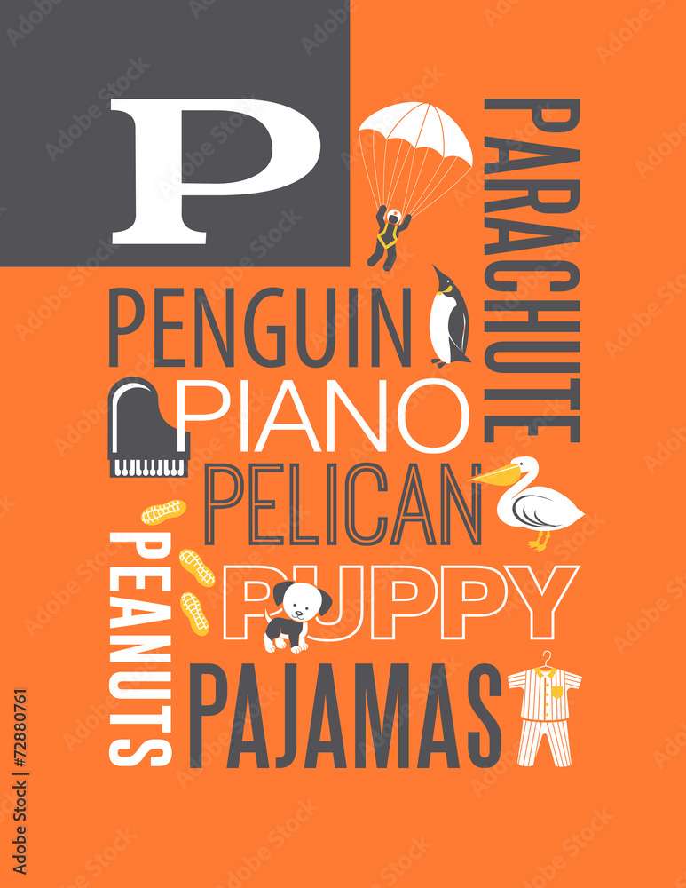 Letter P words typography illustration alphabet poster design Stock ...