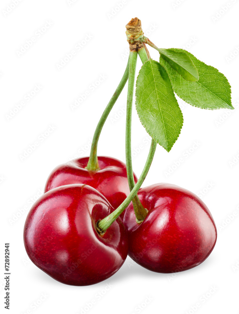 Cherry with leaмуи isolated on white. Stock-Foto | Adobe Stock