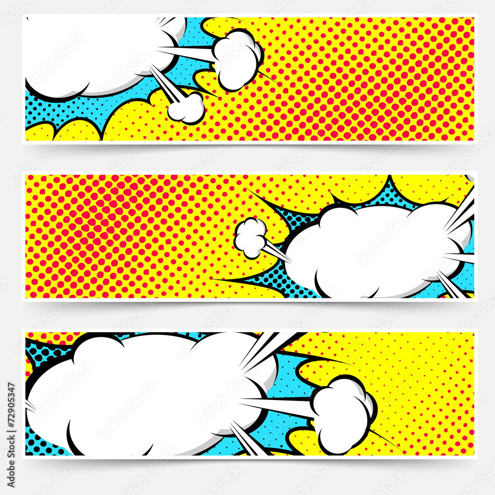 Yellow background pop-art explosion bubble set Stock Vector | Adobe Stock