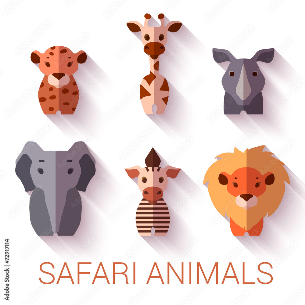 Vector set of six Safari animals on white background Stock Vector ...