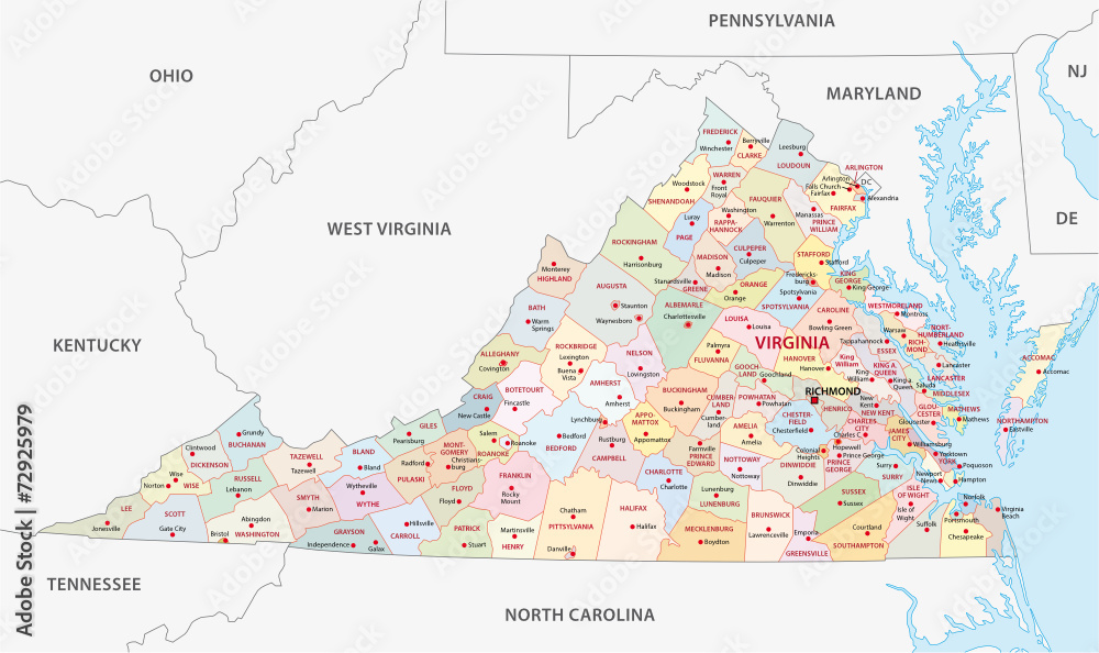 virginia administrative map Stock Vector | Adobe Stock