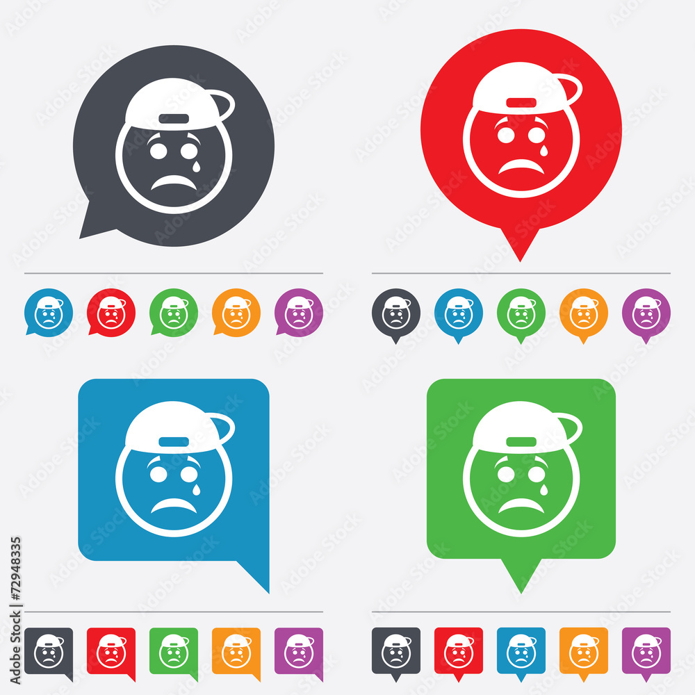 Sad rapper face with tear icon. Crying symbol. Stock Vector | Adobe Stock