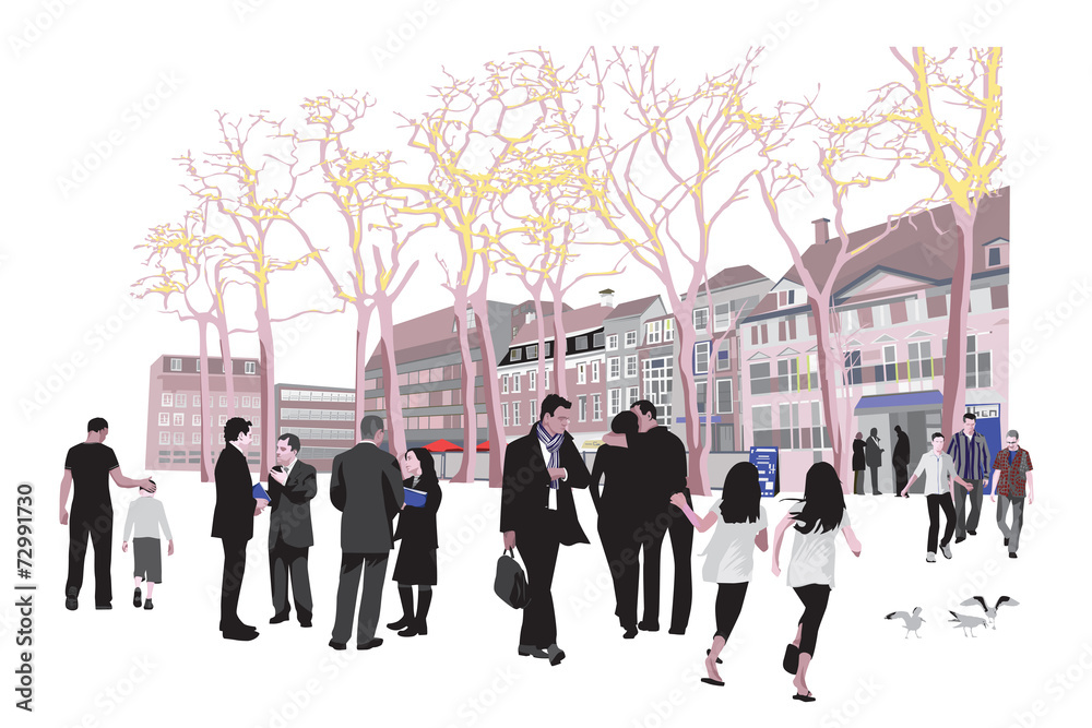 Spring In A Town Illustration Stock Vector | Adobe Stock