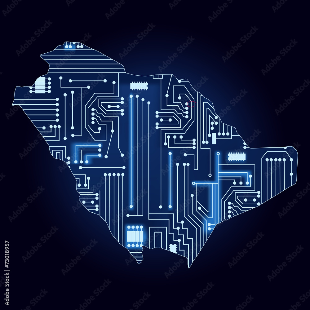 Map of Saudi Arabia with electronic circuit Stock Vector | Adobe Stock
