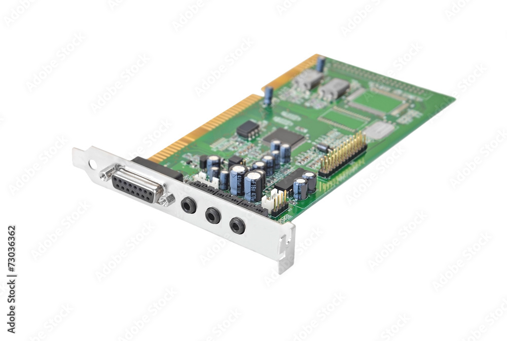 Old sound card for computer, isolated on white background Stock Photo ...