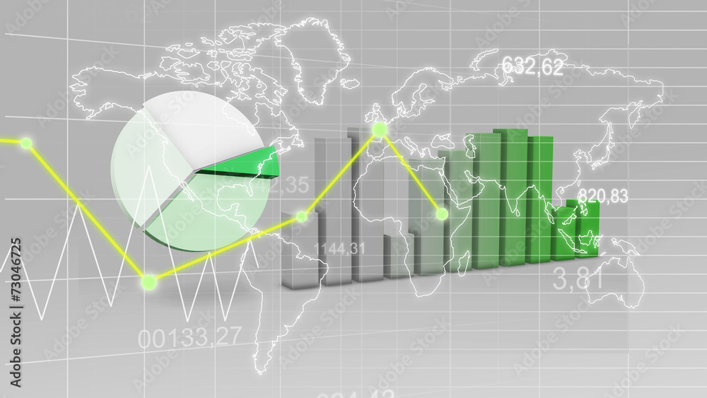World Map Statistic Data Graph Green Finance 3D Background Stock ...