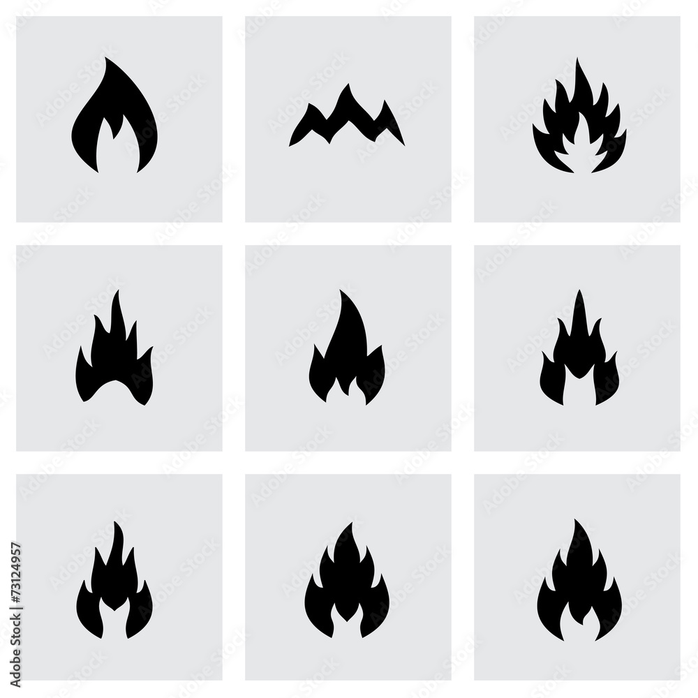 Vector black fire icon set Stock Vector | Adobe Stock